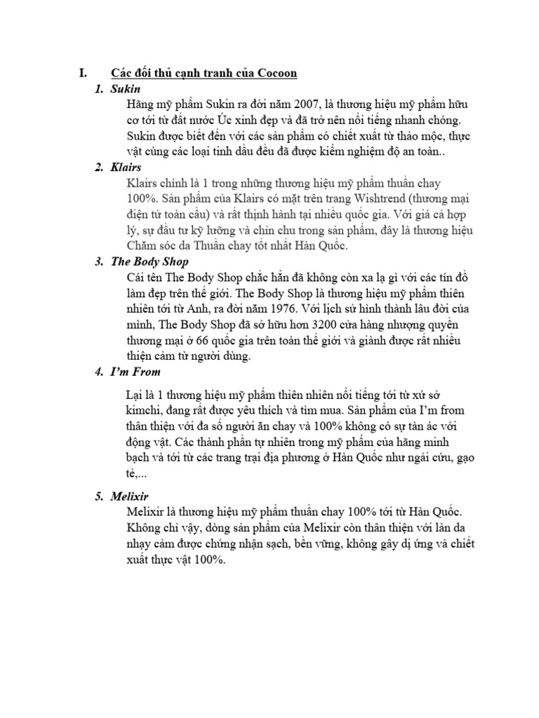 Các đối thủ cạnh tranh của Cocoon | PDF