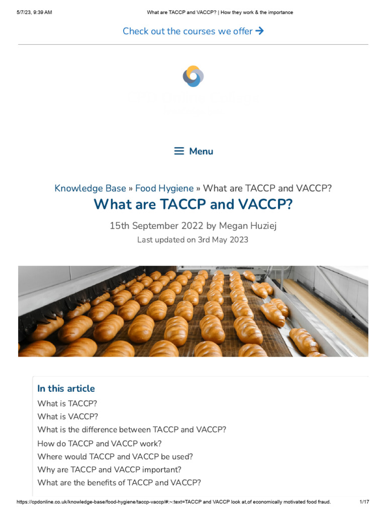 What Are TACCP and VACCP - How They Work The Importance | PDF | Food ...