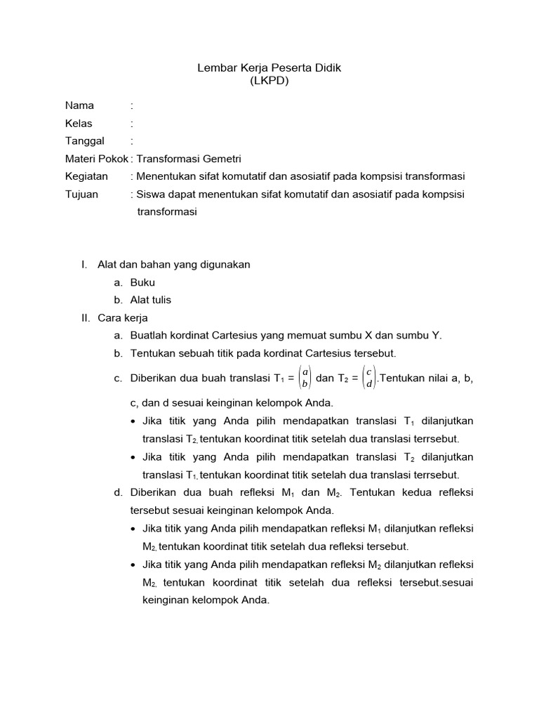 LKPD Transformasi Geometri | PDF