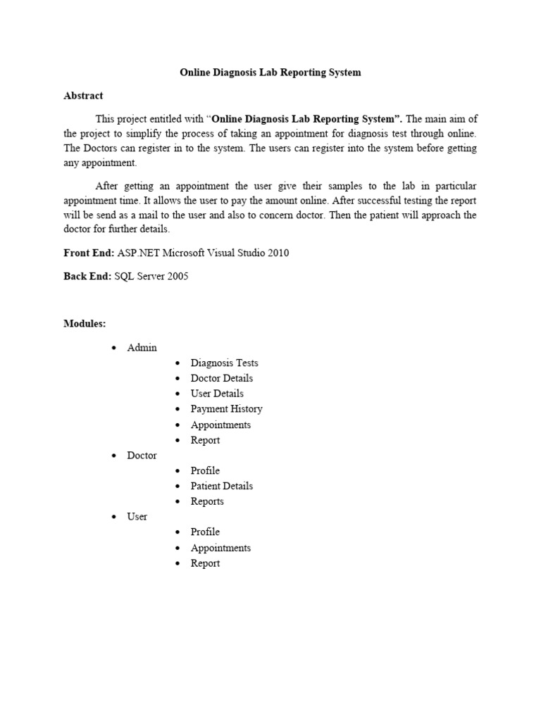 Online Diagnosis Lab Reporting System | PDF | Login | Application Software