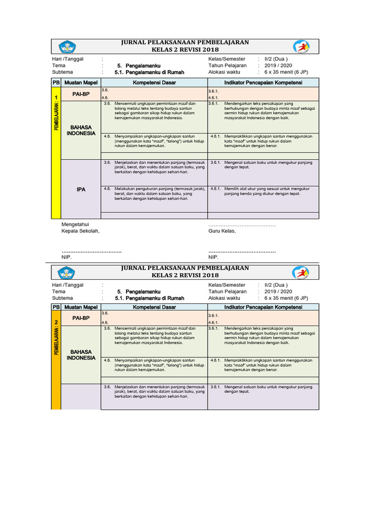 Jurnal Kelas 2 Tema 5 K13 Rev 2018 | PDF