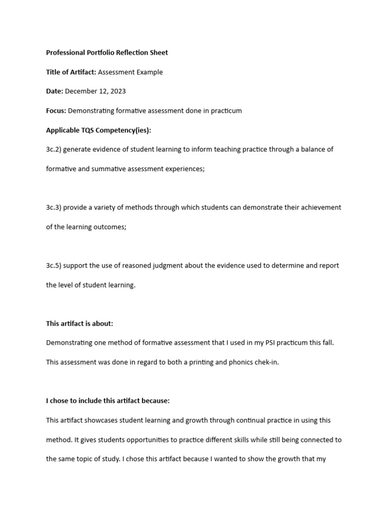 Assessment Artifact Sheet | PDF | Phonics | Intelligence