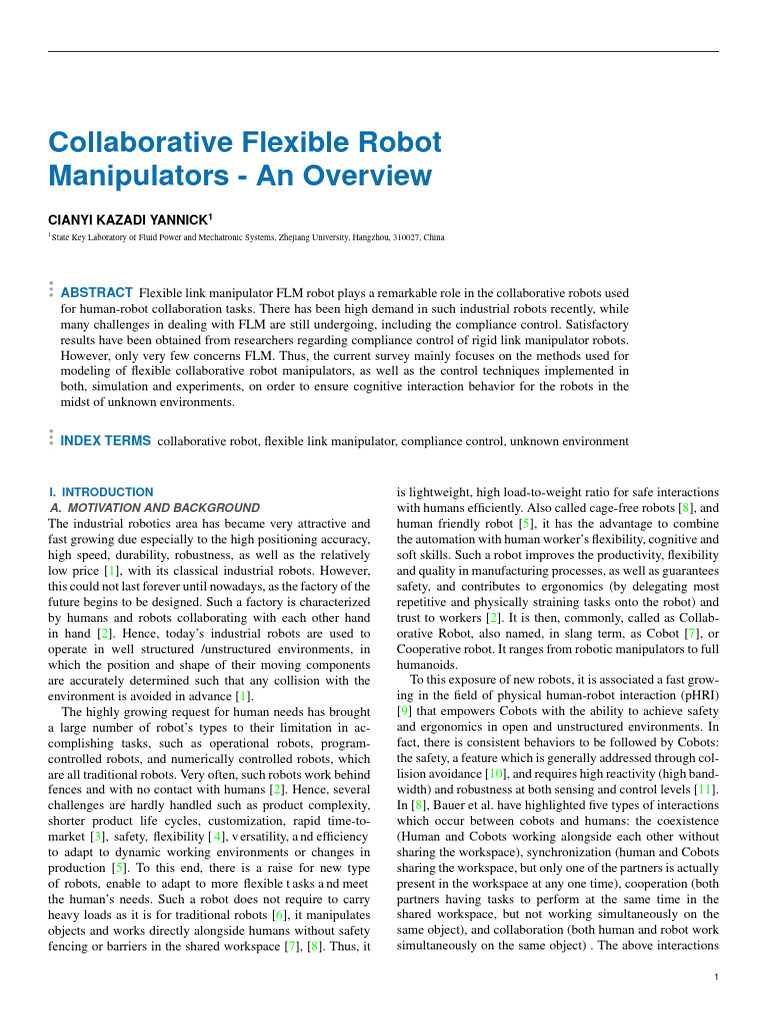 Collaborative Flexible Robot Manipulators, A Survey | PDF | Robot | Robotics