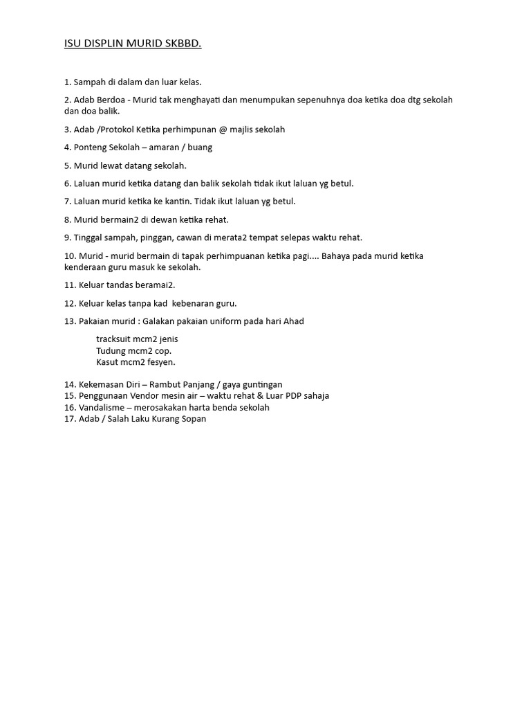 Isu Displin Murid SKBBD | PDF