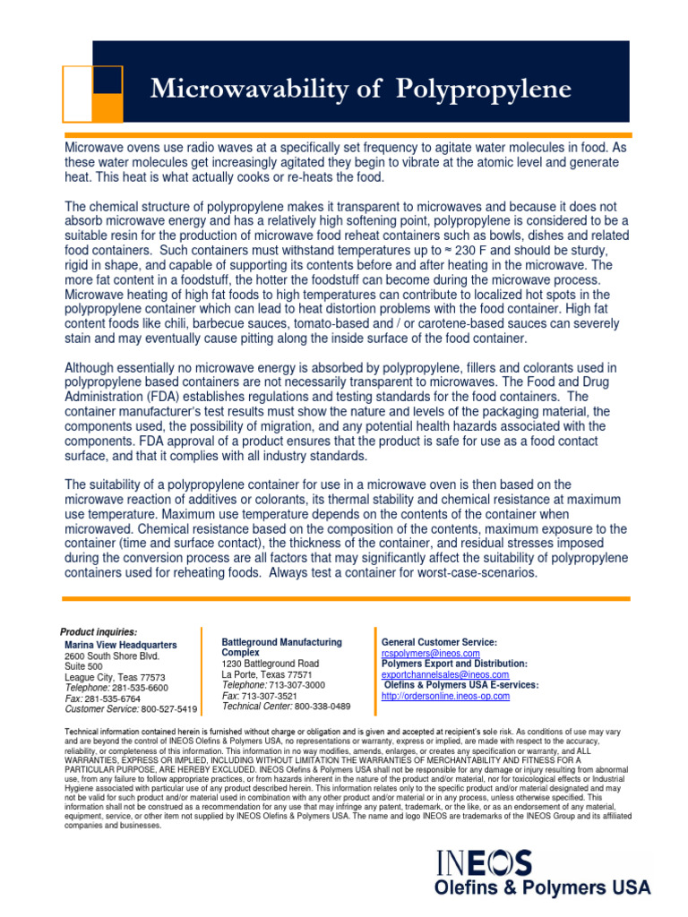 Microwavability of Polypropylene - Ineos Technical Bulletin | PDF ...