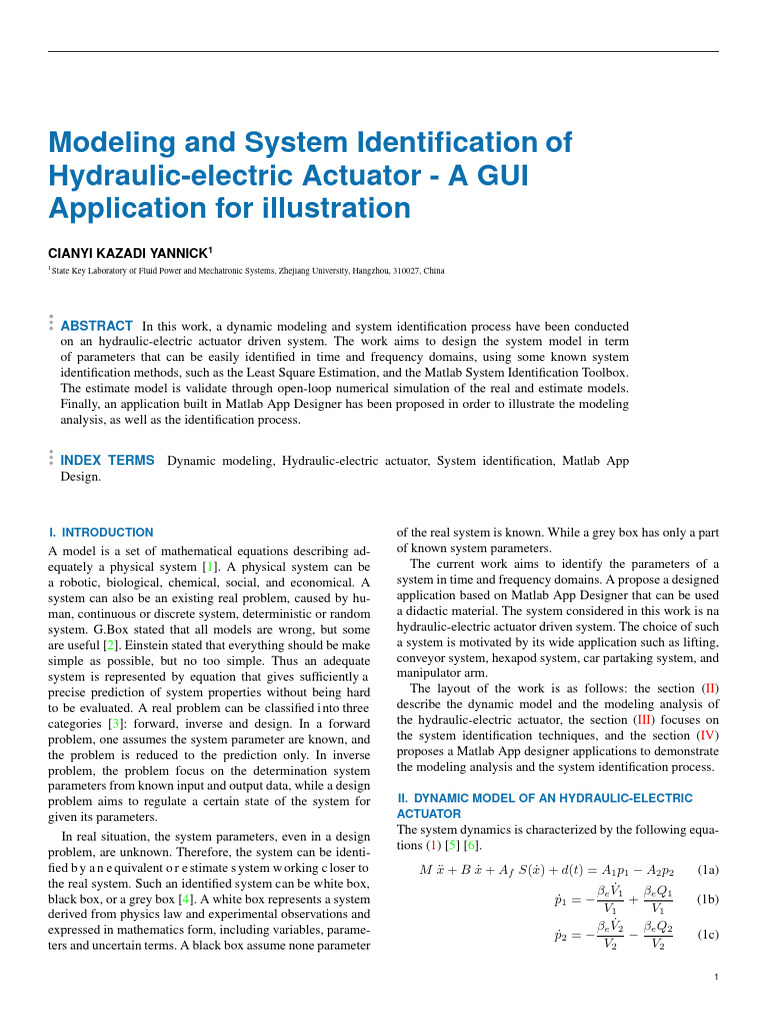 Modeling and Identification of Hydraulic-Electric Actuator | PDF | System | Matlab