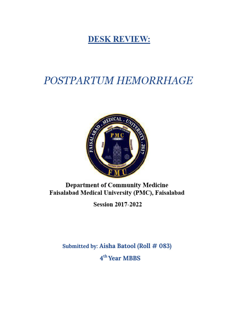 Aisha Batool. Post - Partum Hemorrhage | PDF | Childbirth | Maternal Death