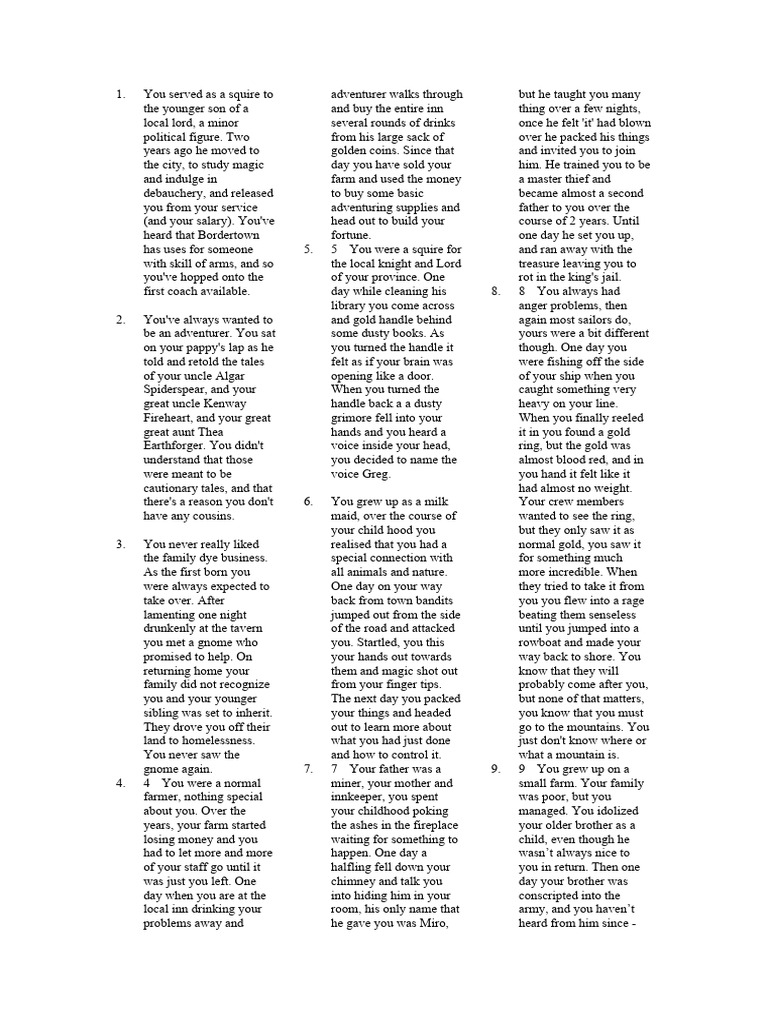 Character Backgrounds | PDF