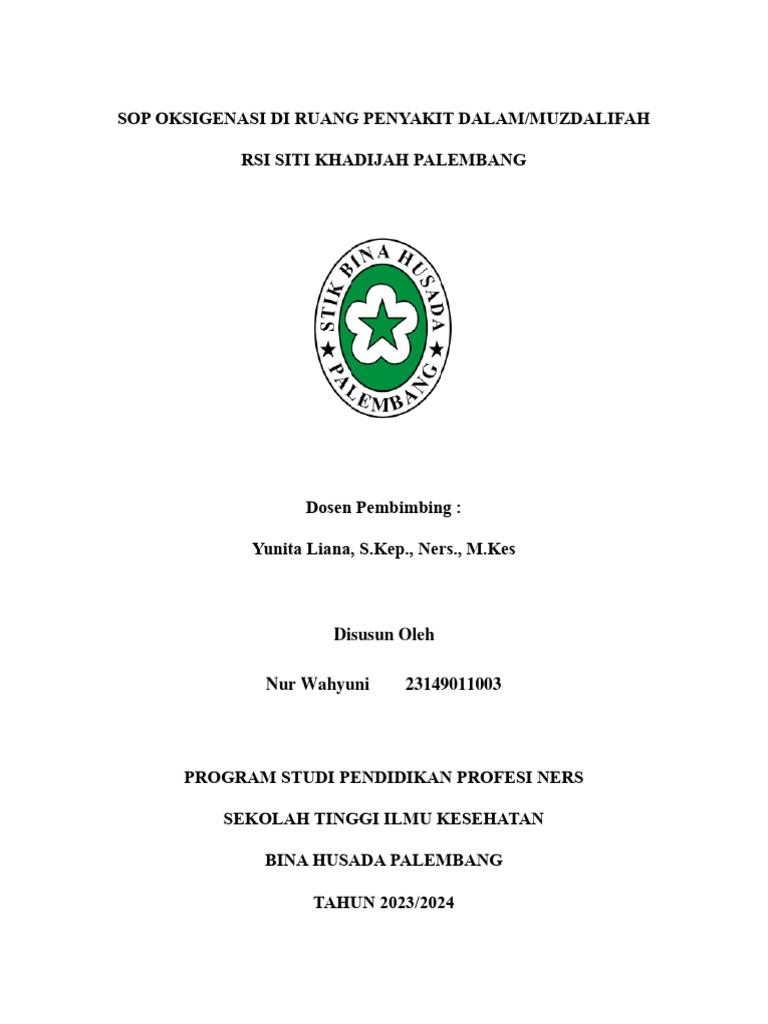 KDP Sop Oksigenasi 1 Nur Wahyuni | PDF