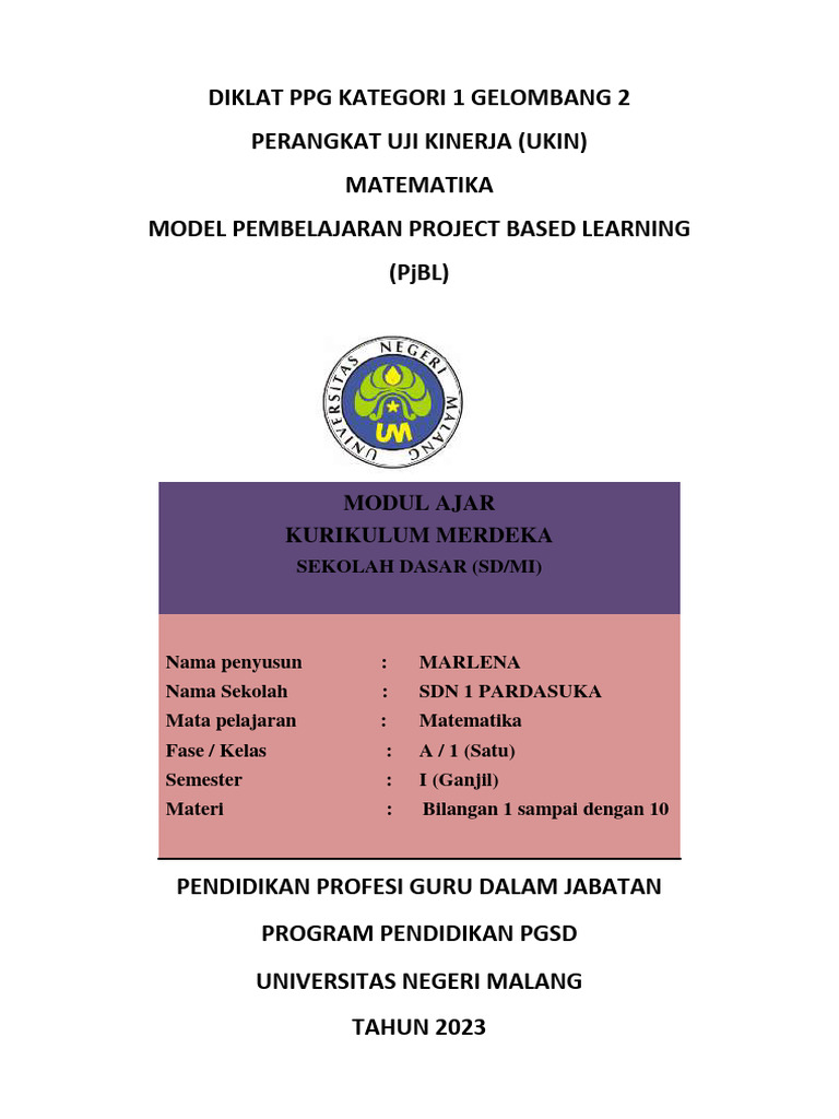 Modul Ajar-Matematika - Kelas 1-Marlena-Ukin | PDF | Sains & Matematika