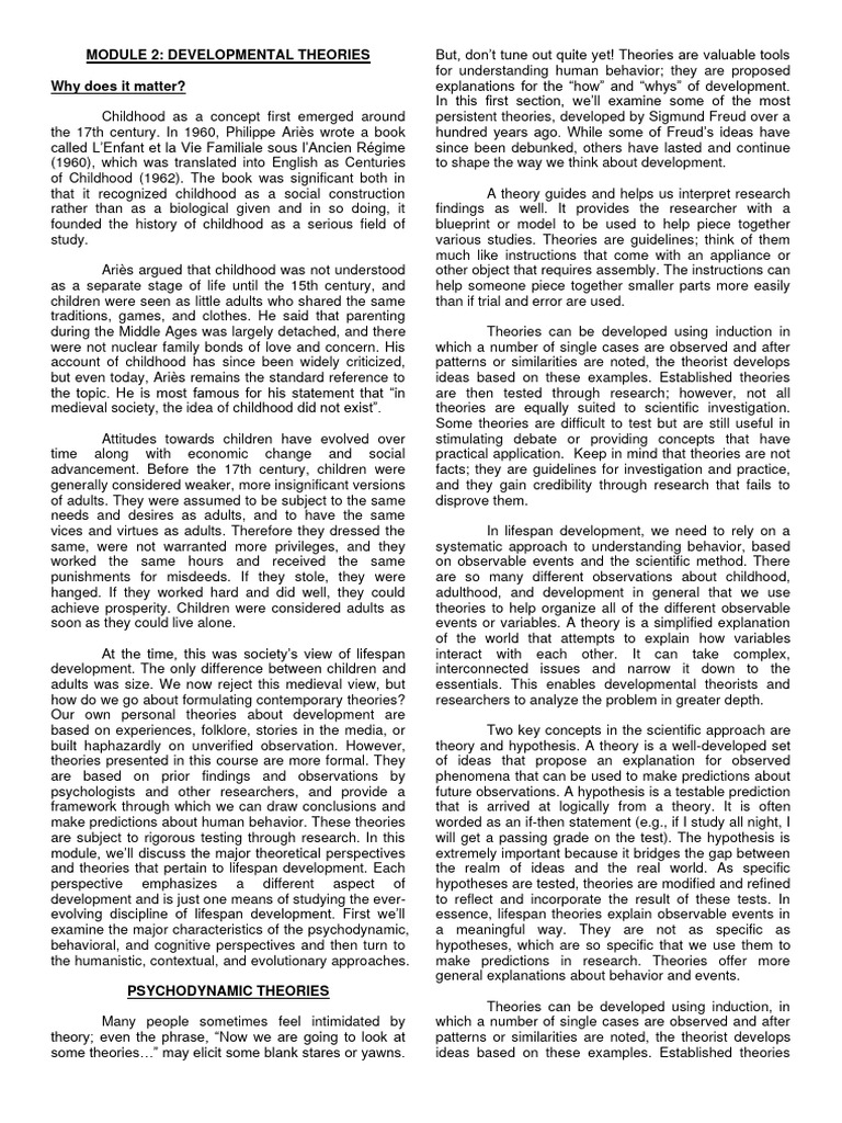 DEVPSY Module 2 Developmental Theories | PDF | Id | Developmental Psychology