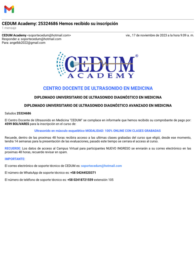 Gmail - CEDUM Academy - 25324686 Hemos Recibido Su Inscripción | PDF
