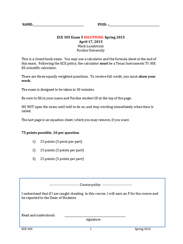 ECE-305 Exam Solutions | PDF | Materials | Building Engineering
