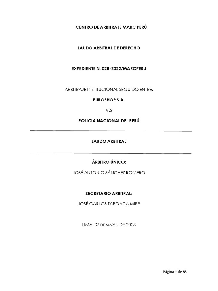 Laudo Euroshop vs Pnp.pdf | PDF | Arbitraje | Debido al proceso