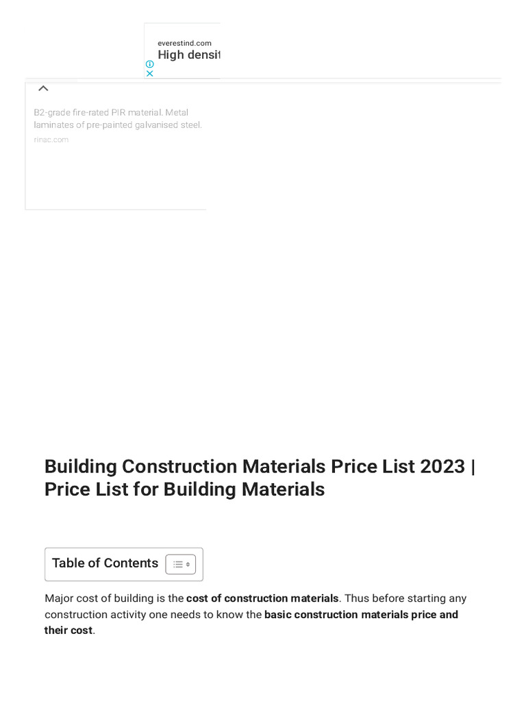 Building Construction Materials Price List 2023 - Price List For ...