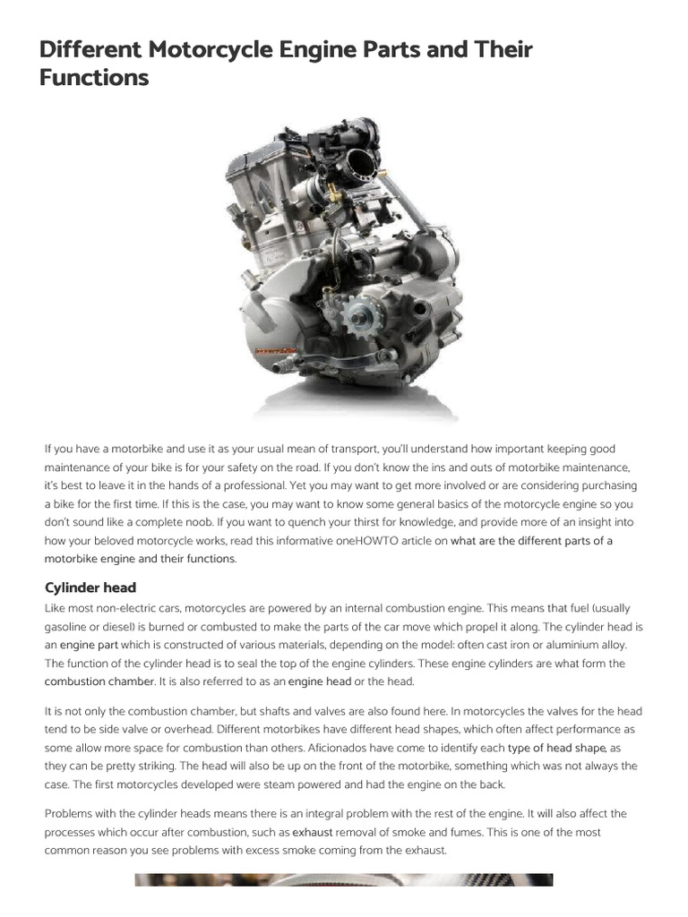 Different Motorcycle Engine Parts and Their Functions | PDF | Internal Combustion Engine | Piston
