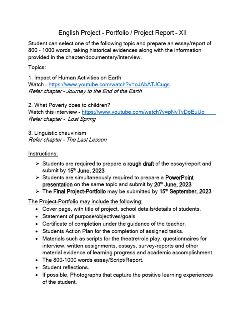 Class 12 English Project Portfolio Guide | PDF