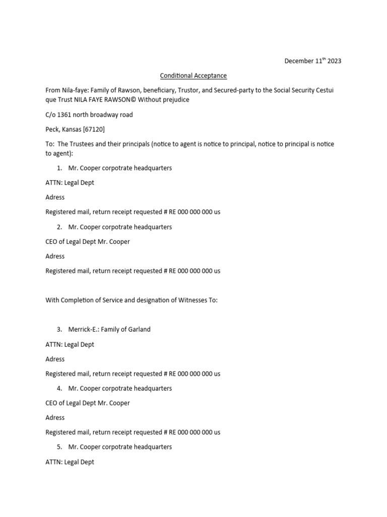 Conditional Acceptance | PDF | Affidavit | Common Law