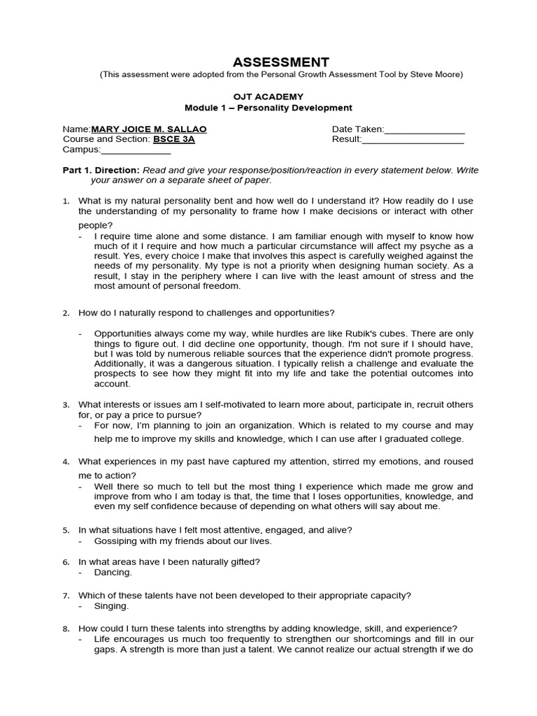 Module 1 OJT Academy PersonalityDevelopment Sallao | PDF | Experience | Knowledge