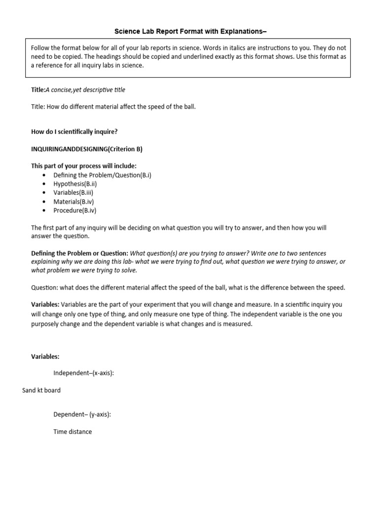 Science Lab Report Format With Explanations | PDF | Experiment ...
