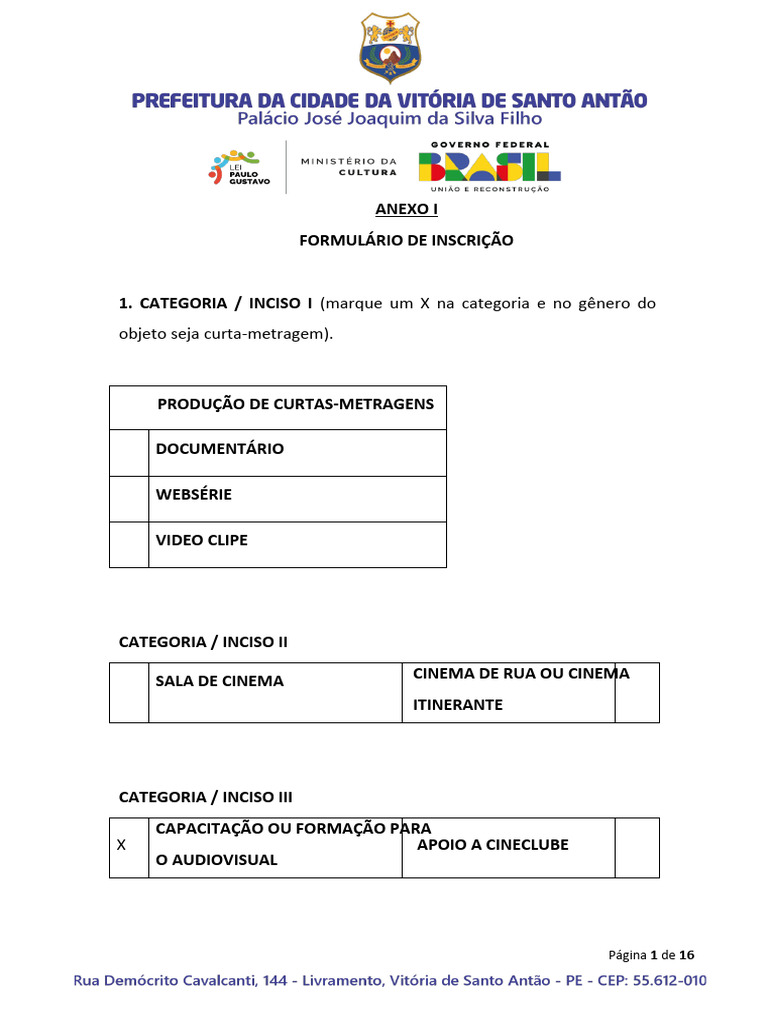 Anexo I Formulario de Inscricao - Audiovisual | PDF | Acessibilidade | Ator