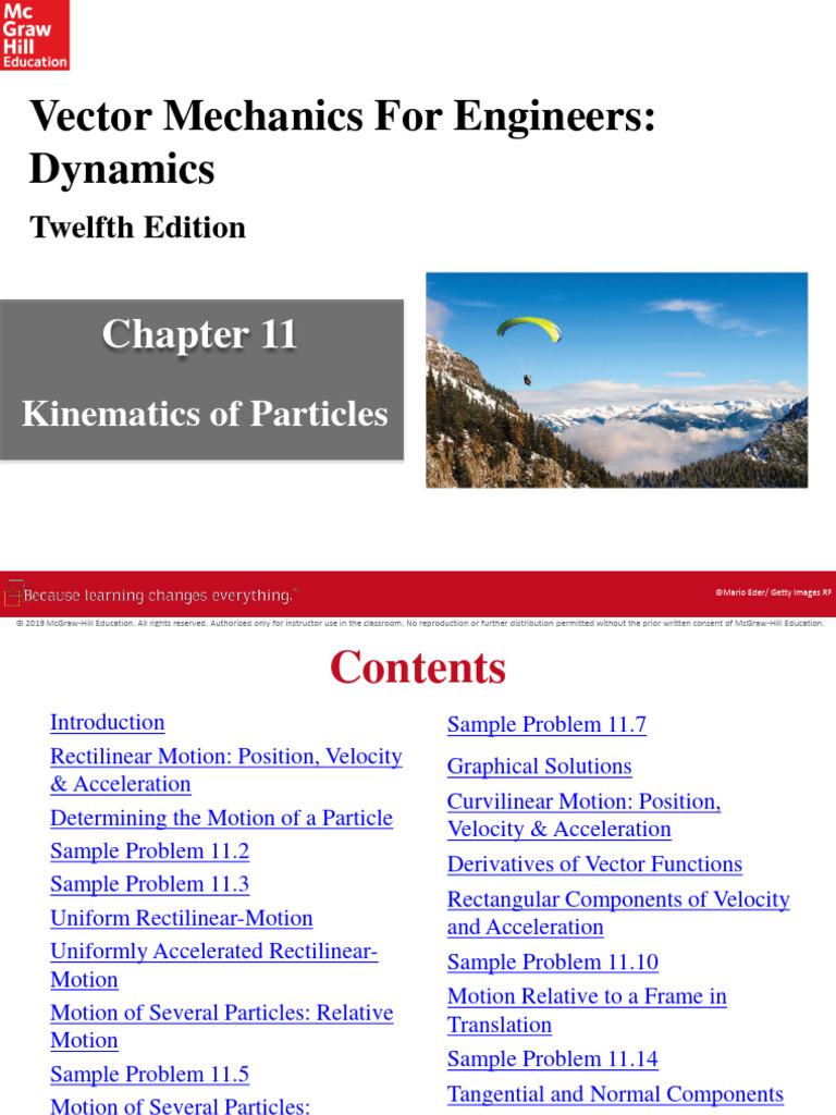 Vector Mechanics For Engineers: Dynamics: Kinematics of Particles | PDF | Acceleration | Kinematics