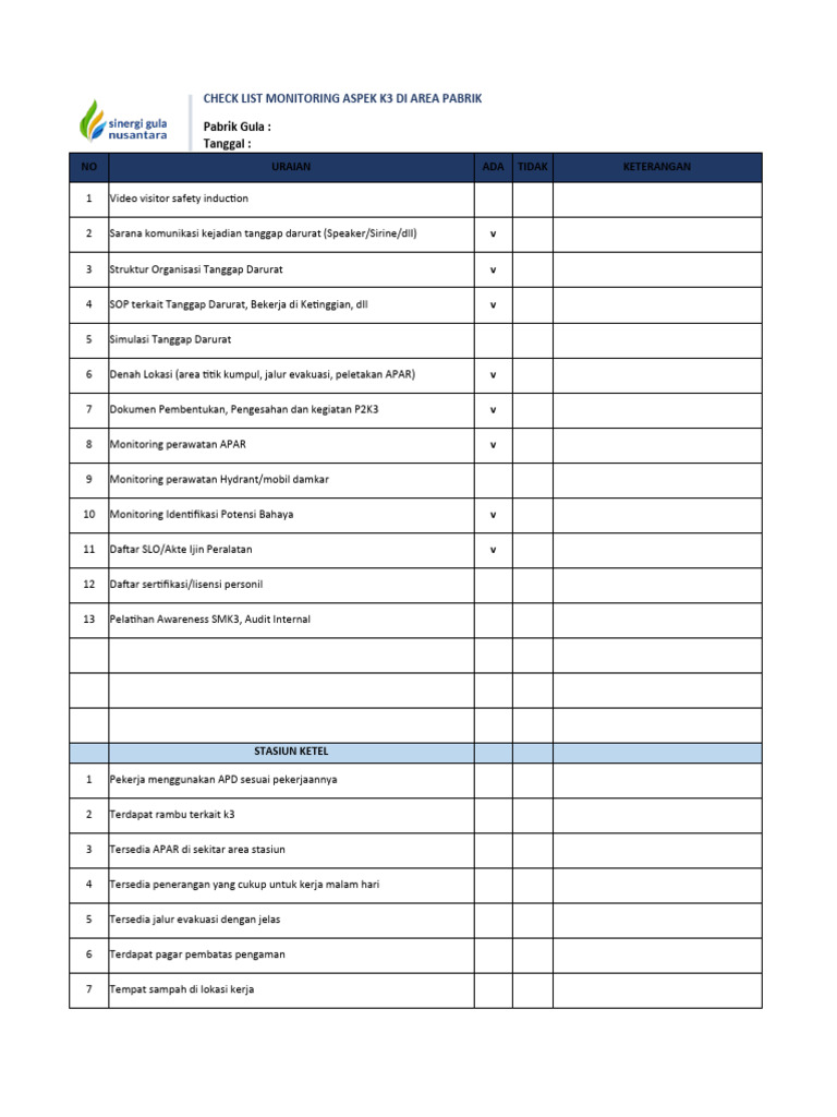 Checklist Aspek K3 | PDF | Teknologi & Rekayasa