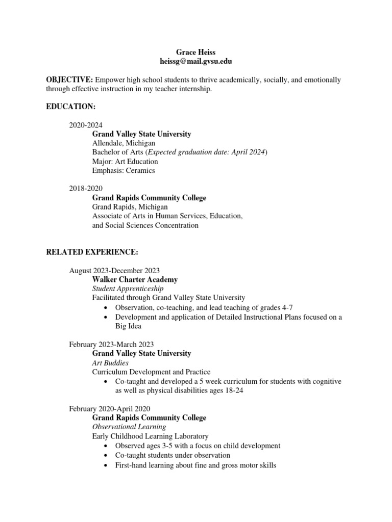 Teacher Internship Resume For Website | PDF | Teachers | Learning
