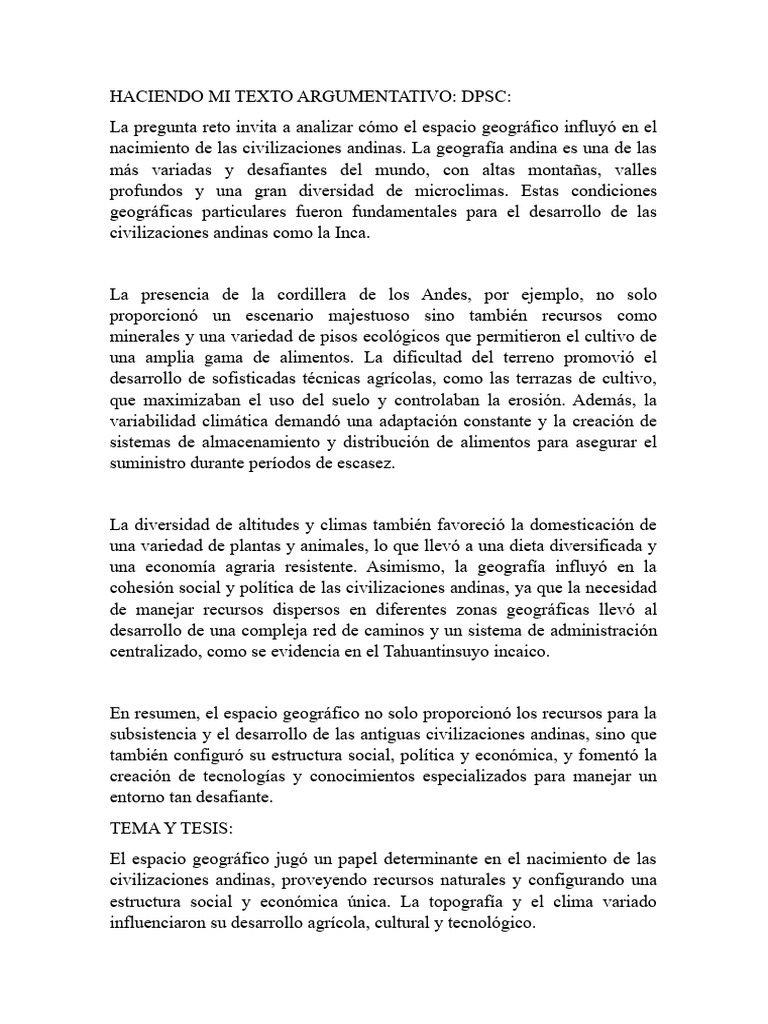 Haciendo Mi Texto Argumentativo de DPSC | Descargar gratis PDF | Agricultura | Imperio Inca