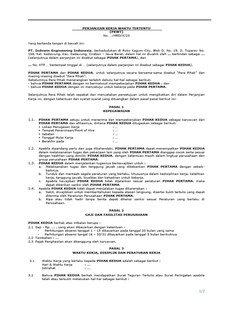 Draft PKWT General | PDF