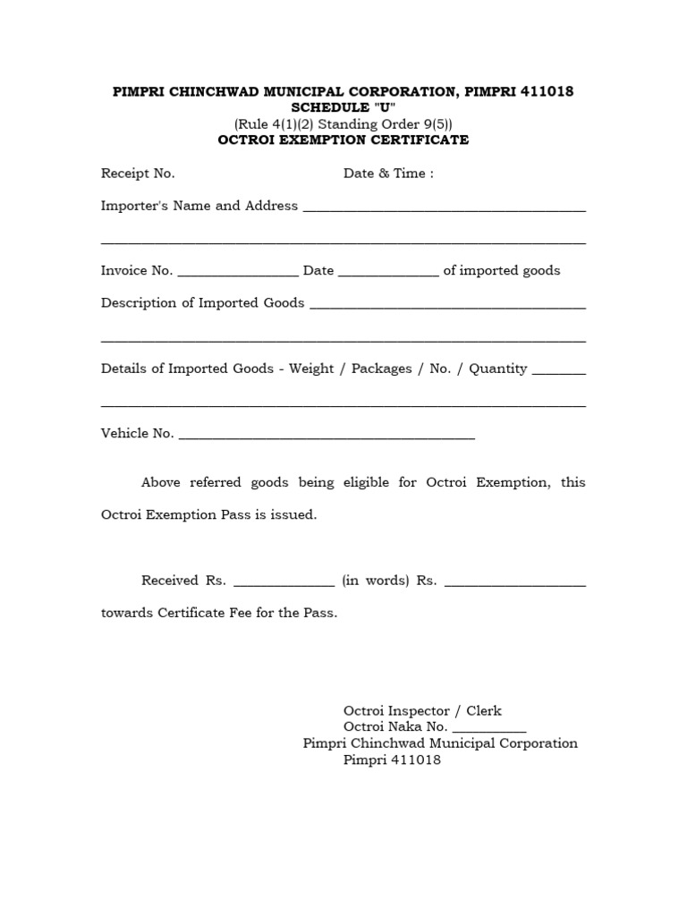 Octroi Exemption Certificate Guide | PDF