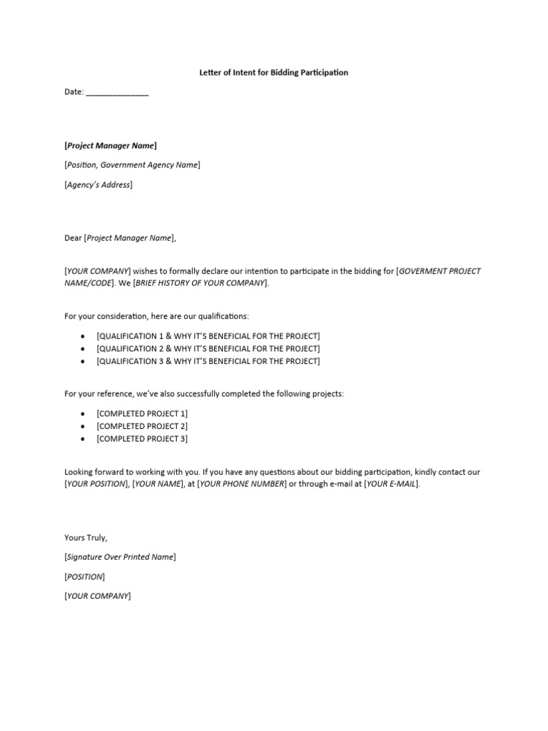 TEMPLATE LOI For Bidding Participation | PDF