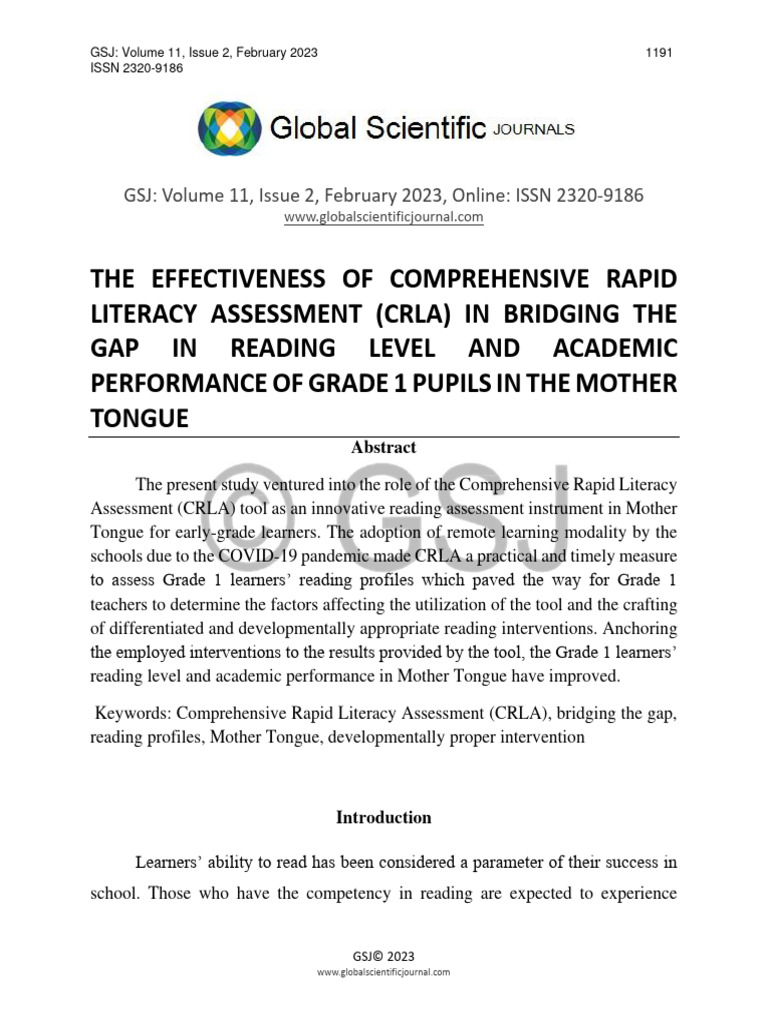 CRLA Impact on Grade 1 Reading Skills | PDF | Phonics | Learning