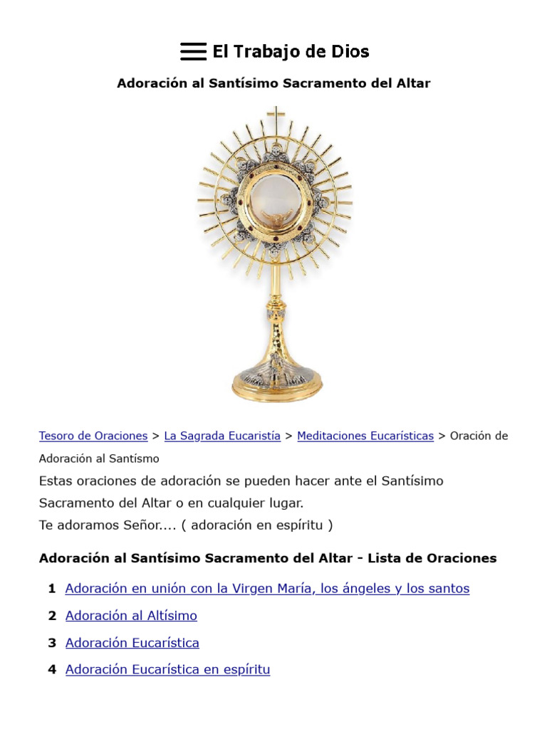 Adoración Al Santísimo Sacramento Del Altar Descargar Gratis Pdf
