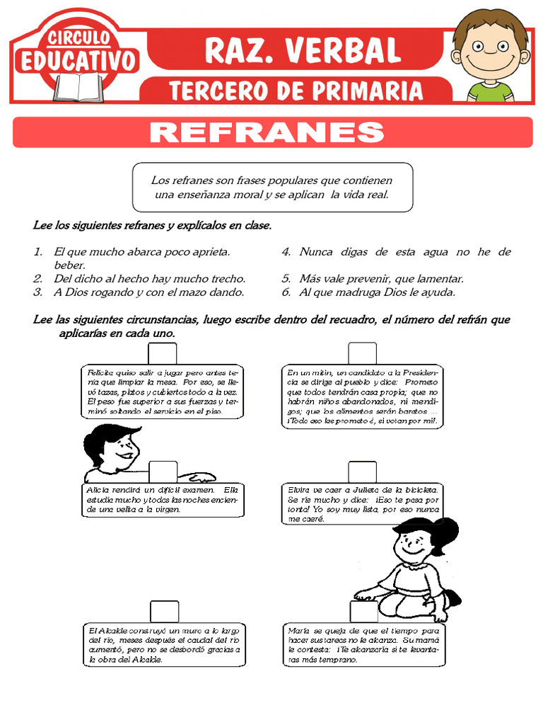 Actividades de Refranes para Primaria | PDF | Relaciones personales ...