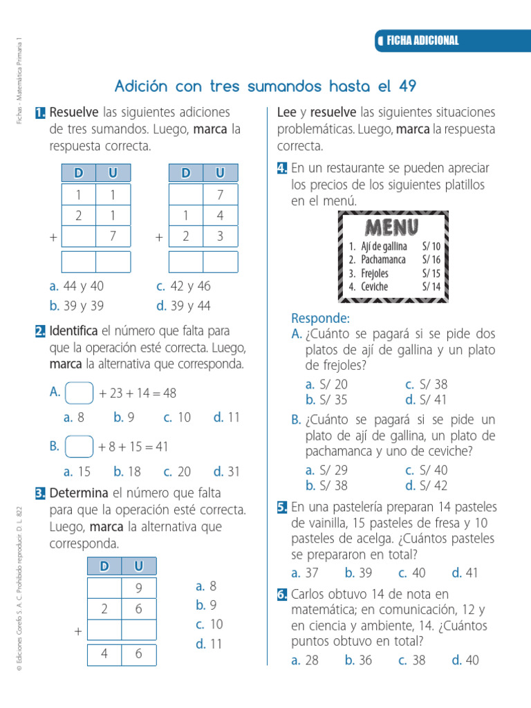 Adición Con Tres Sumandos | PDF