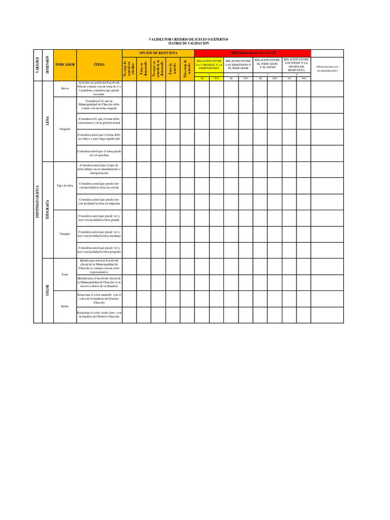 Matriz De Validación De Proyecto Chaccho Pdf Validez Estadísticas