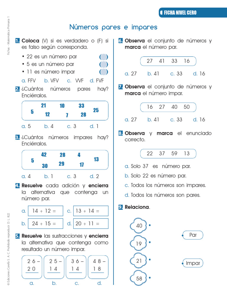 Matematica-Numeros Pares e Impares | PDF