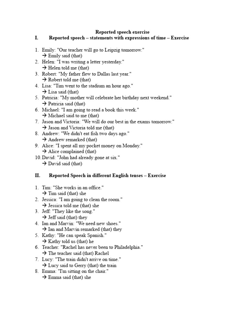 Reported Speech Exercise | PDF
