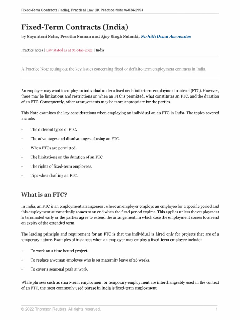 Fixed Term Contracts (India) | PDF