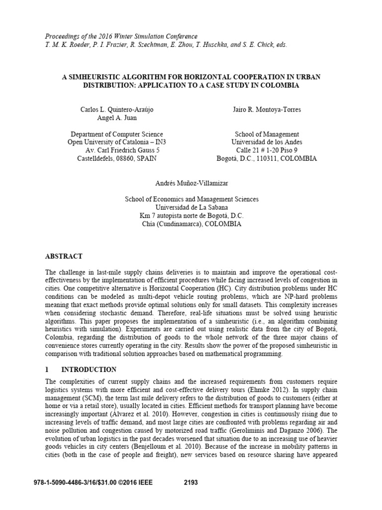 A Simheuristic Algorithm For Horizontal Cooperation In Urban Liliana Pdf Mathematical