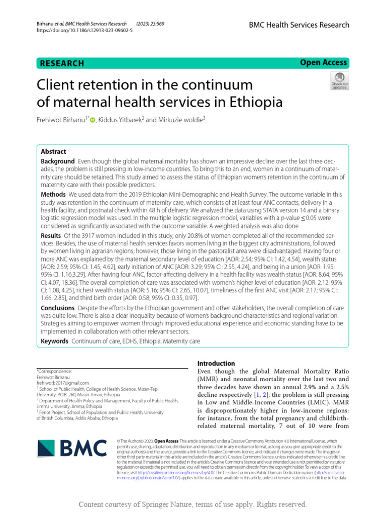 Client Retention in The Continuum of Maternal Heal | PDF | Maternal ...