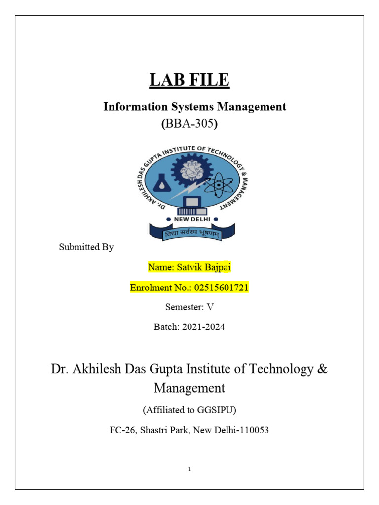 Lab File: Information Systems Management (BBA-305) | Download Free PDF | Relational Database | Sql