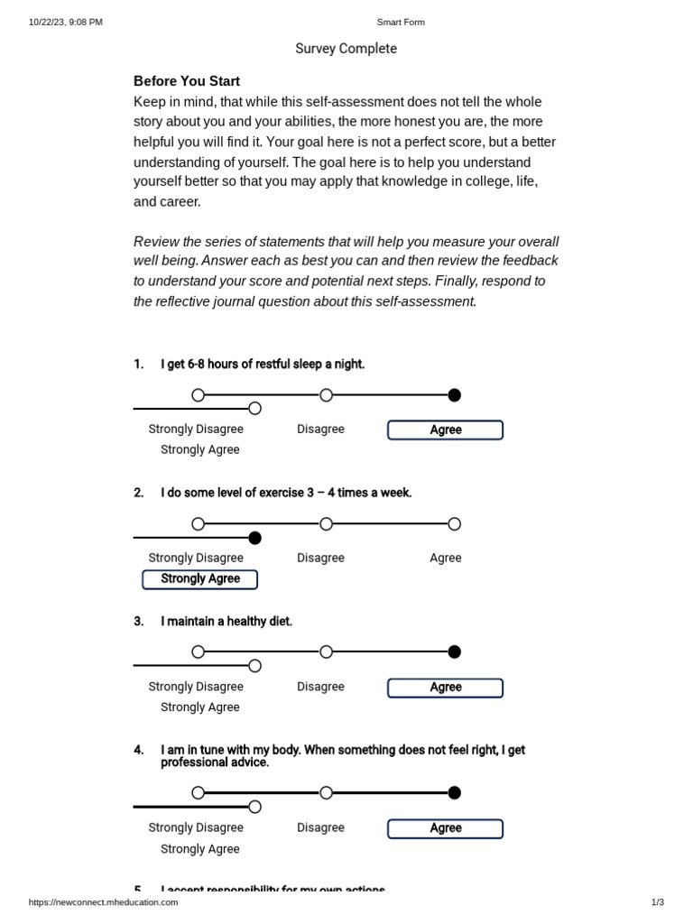 Personal Wellness Self-Assessment | PDF | Neuroscience | Behavior ...
