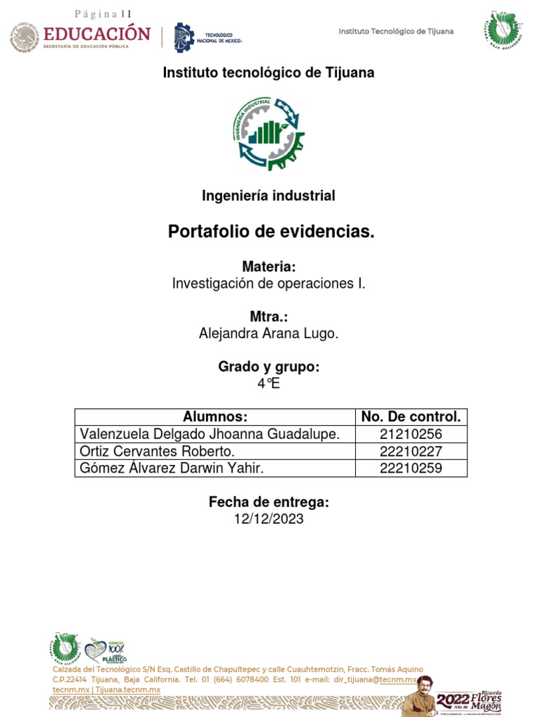 Portafolio de Investigación de Operaciones | PDF | Programación lineal