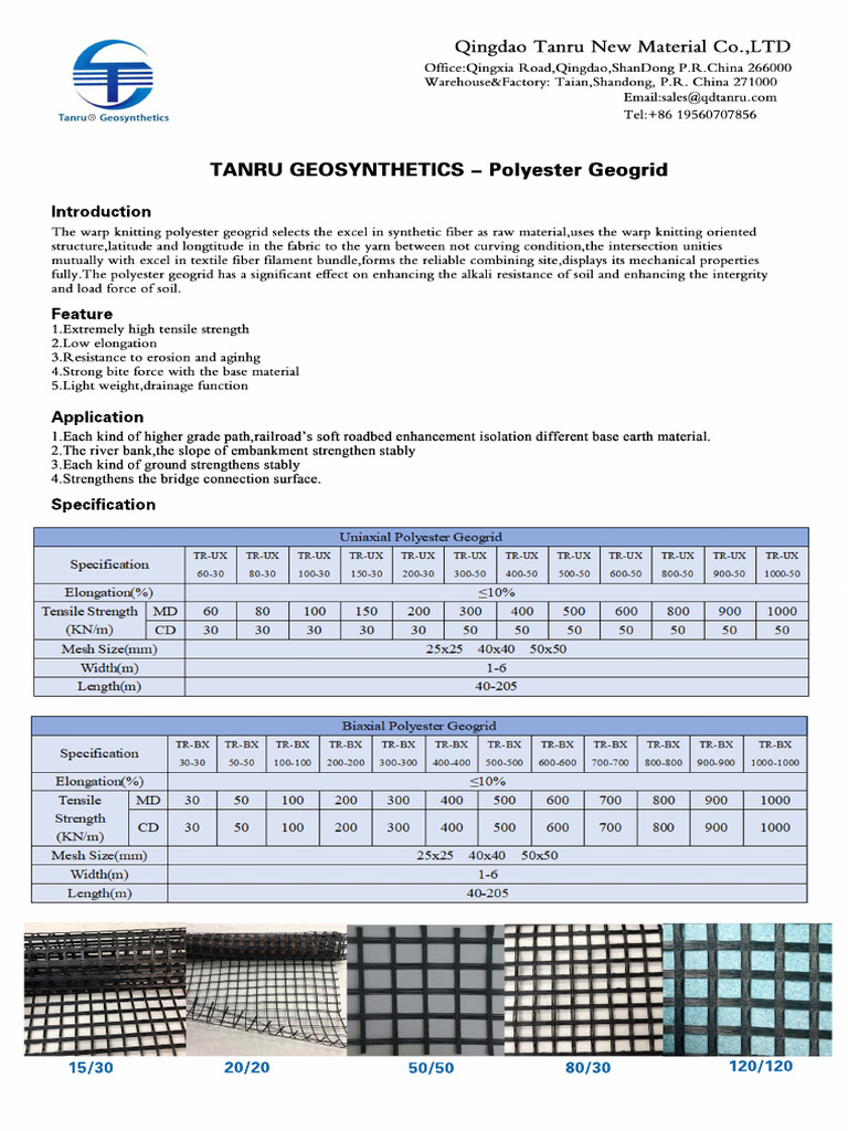 Tanru Pet Geogrid Tds | PDF