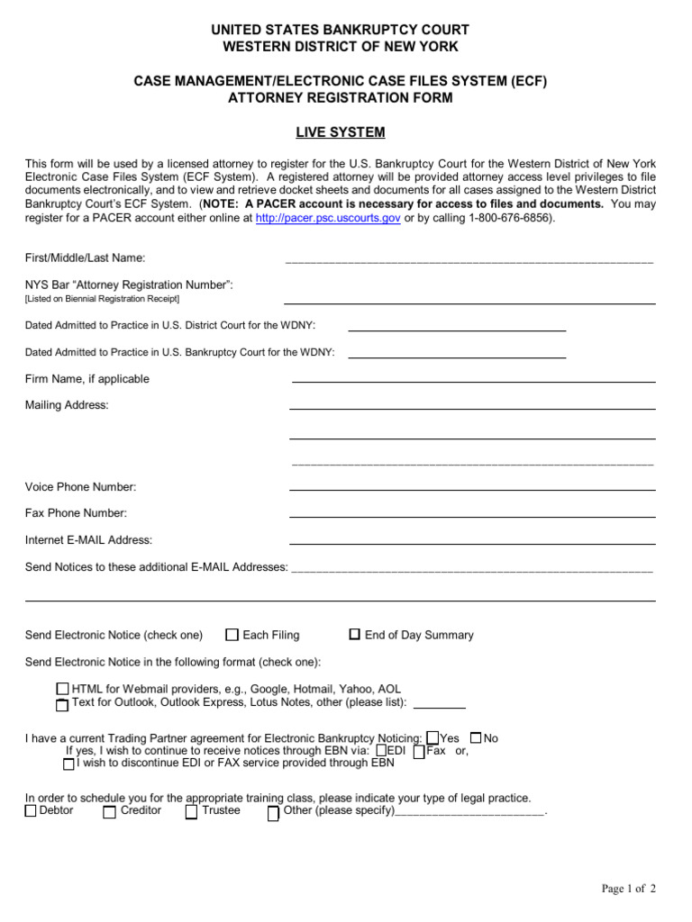 Attorney Registration Form - US Bankruptcy Court | PDF | Cm/Ecf ...