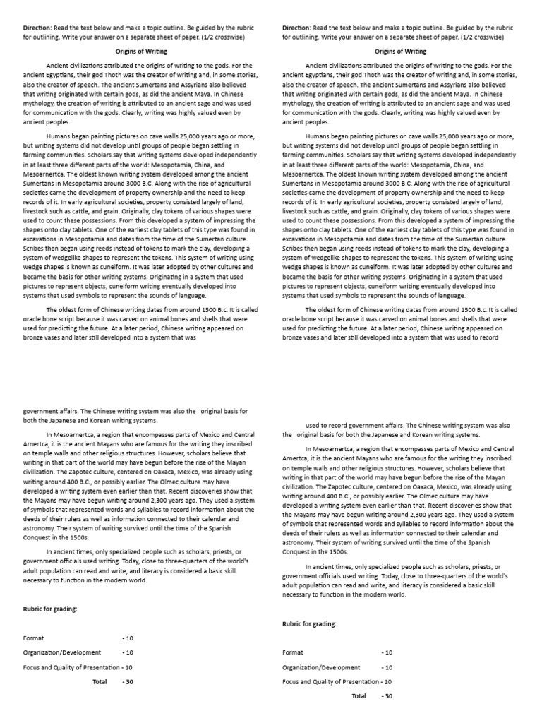 Outlining Quiz | PDF | Writing | Cuneiform