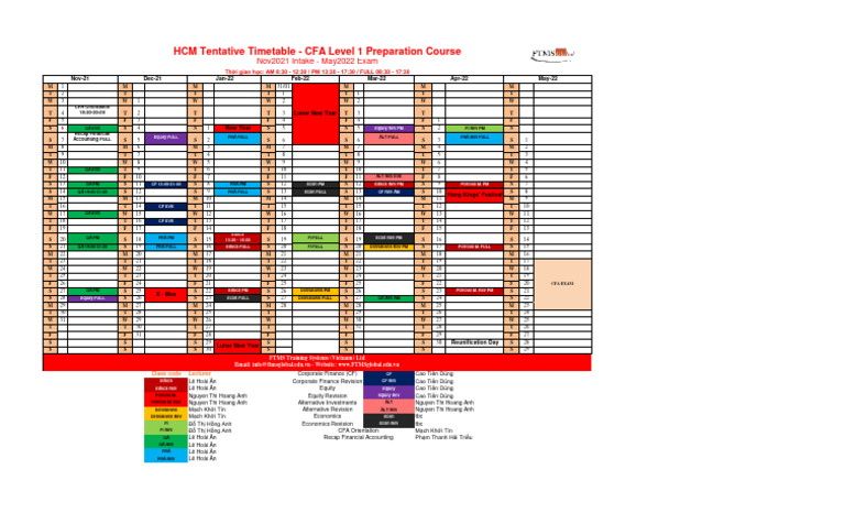 HCM Tentative Timetable CFA Level 1 For May22 Exam | PDF | Vietnam
