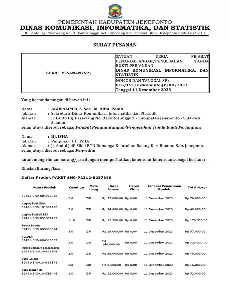 Dokumen Kontrak ATK 2023 | PDF